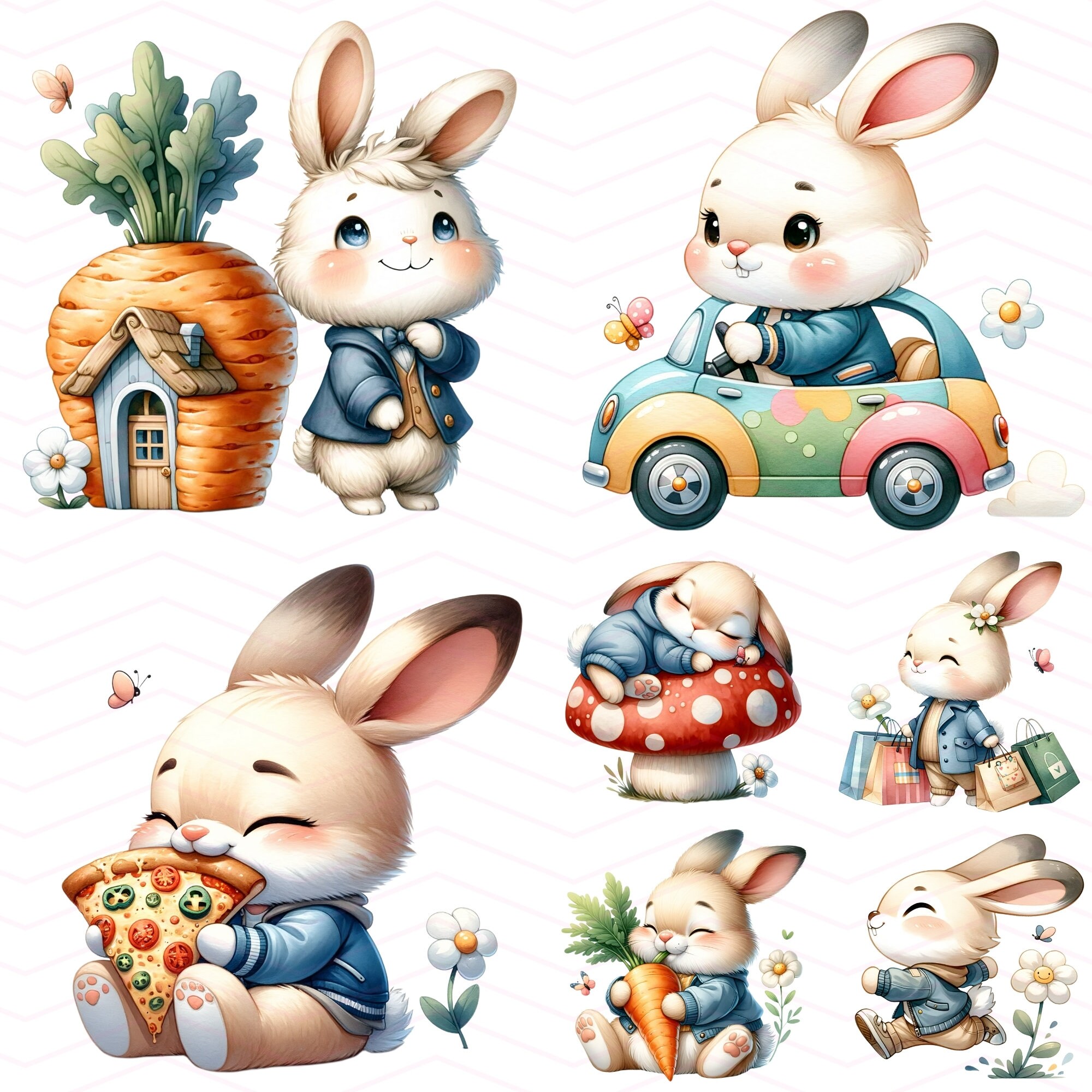Charming Watercolor Cute Rabbit Clipart, Cute Rabbit Clipart, Cute ...