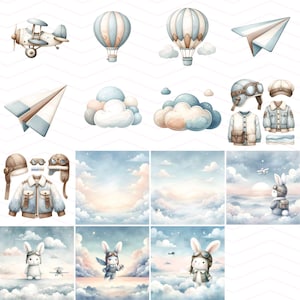 Aviator Rabbit Watercolor Clipart: Pilot Bunny Pngs, Nursery Decor ...