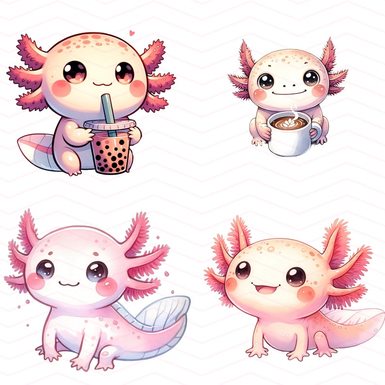Adorable Axolotl Clipart Collection - Cute Watercolor Axolotl Pngs ...