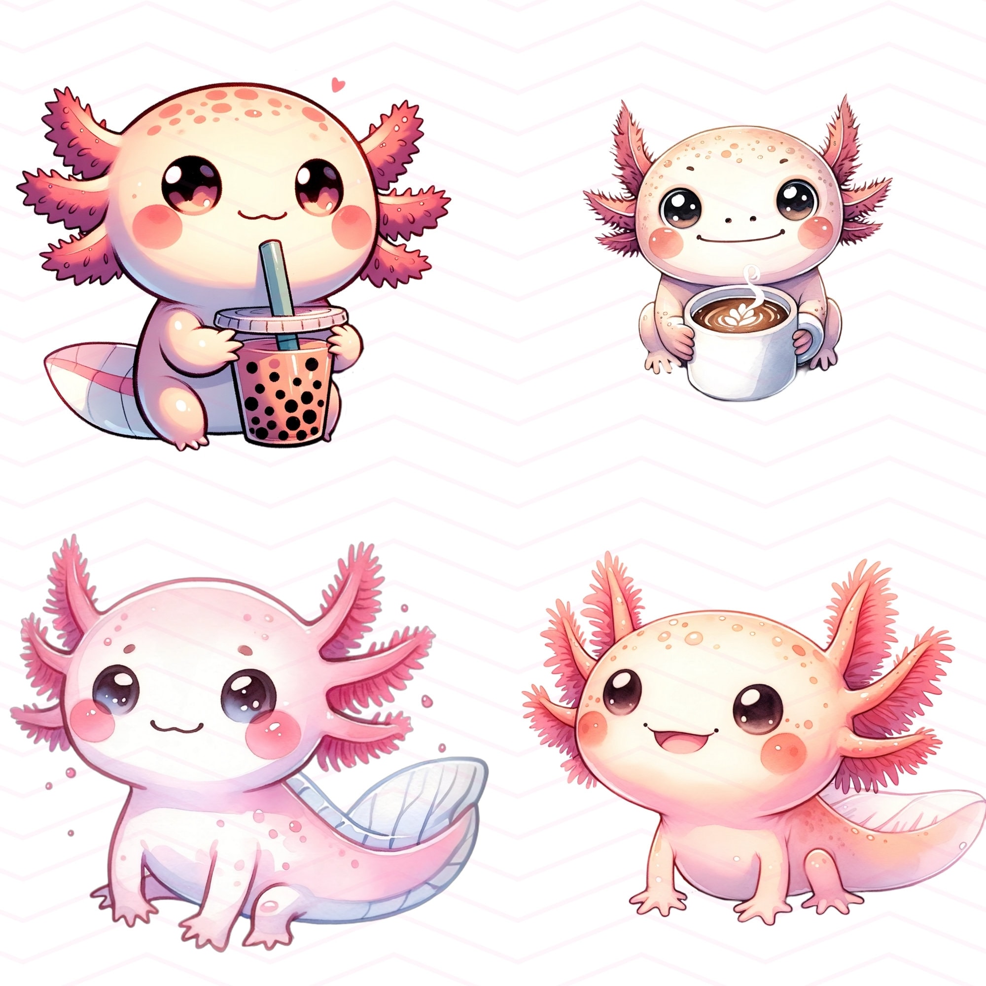 Adorable Axolotl Clipart Collection Cute Watercolor Axolotl Pngs ...