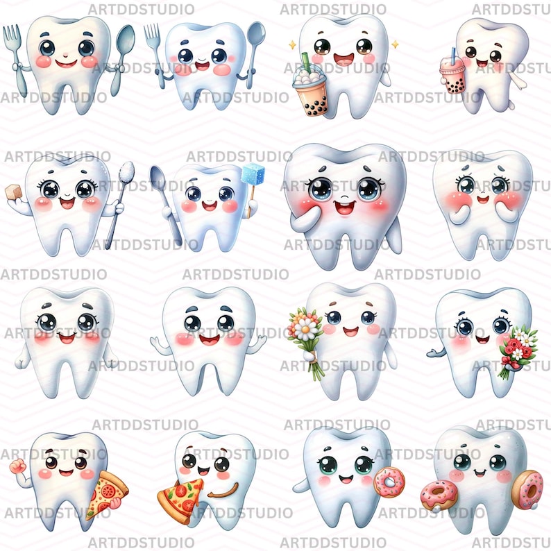 Adorable Tooth Clipart - Cute Tooth Watercolor PNG Collection, Dentist ...