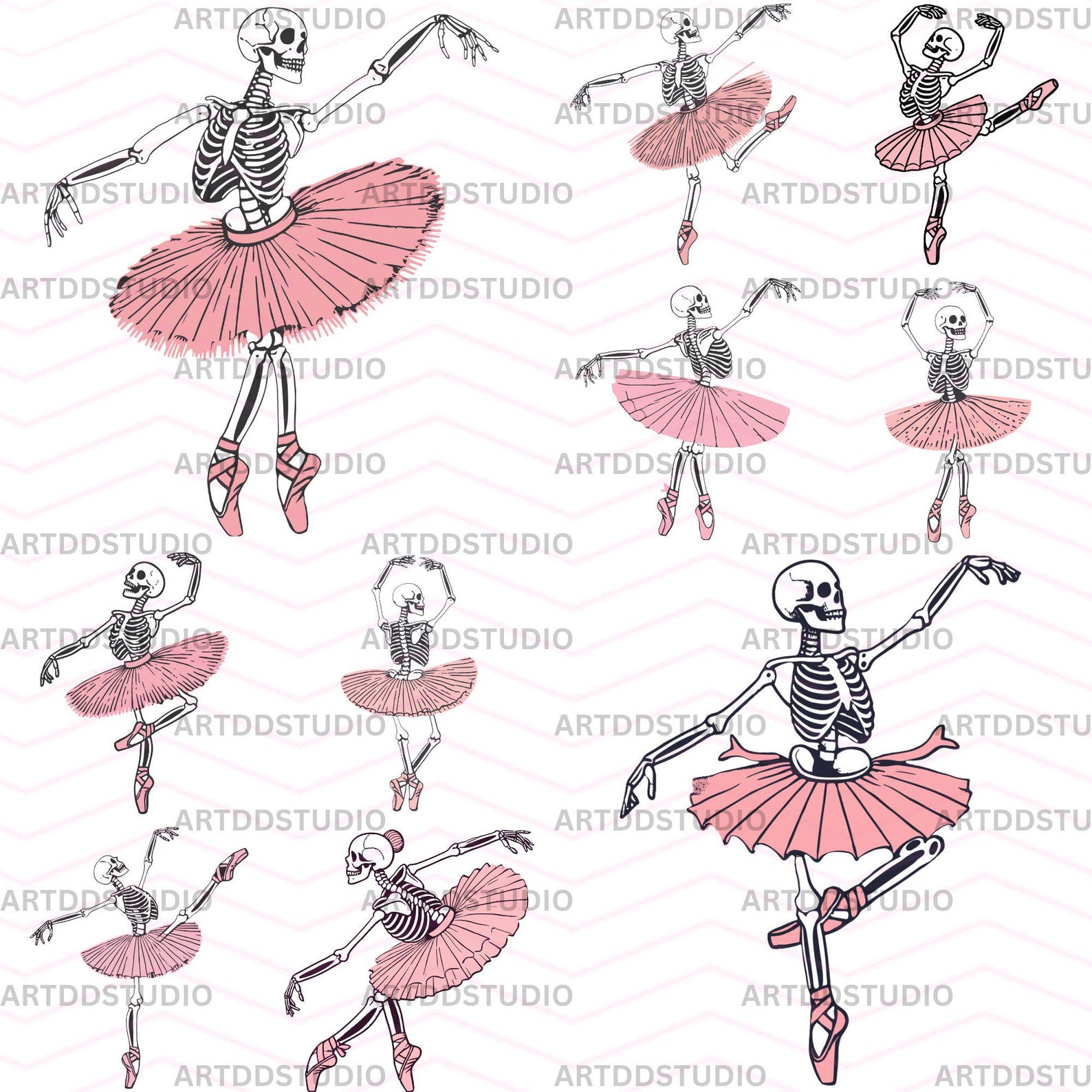 Skeleton Ballet Watercolor Clipart, Dance Themed Skeleton Illustration ...