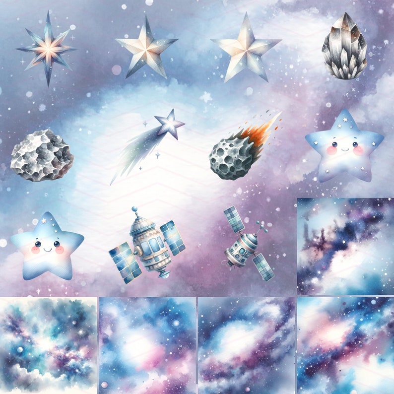 Space Adventure Watercolor Clipart - Astronauts, Aliens and Planets ...