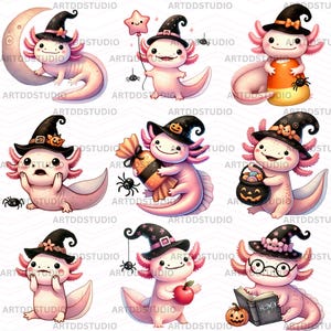 Halloween Axolotl Clipart Set, Cute Witch Digital Download, PNG Files ...