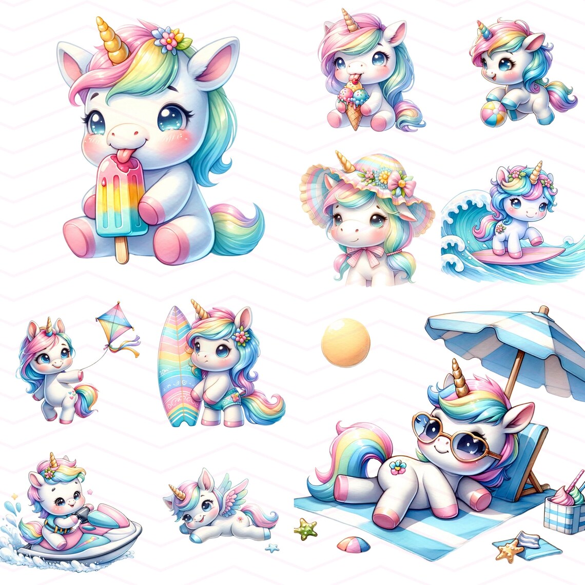 Summer Fun Unicorn Clipart, Beach Themed Unicorn, Flamingo Rubber ...