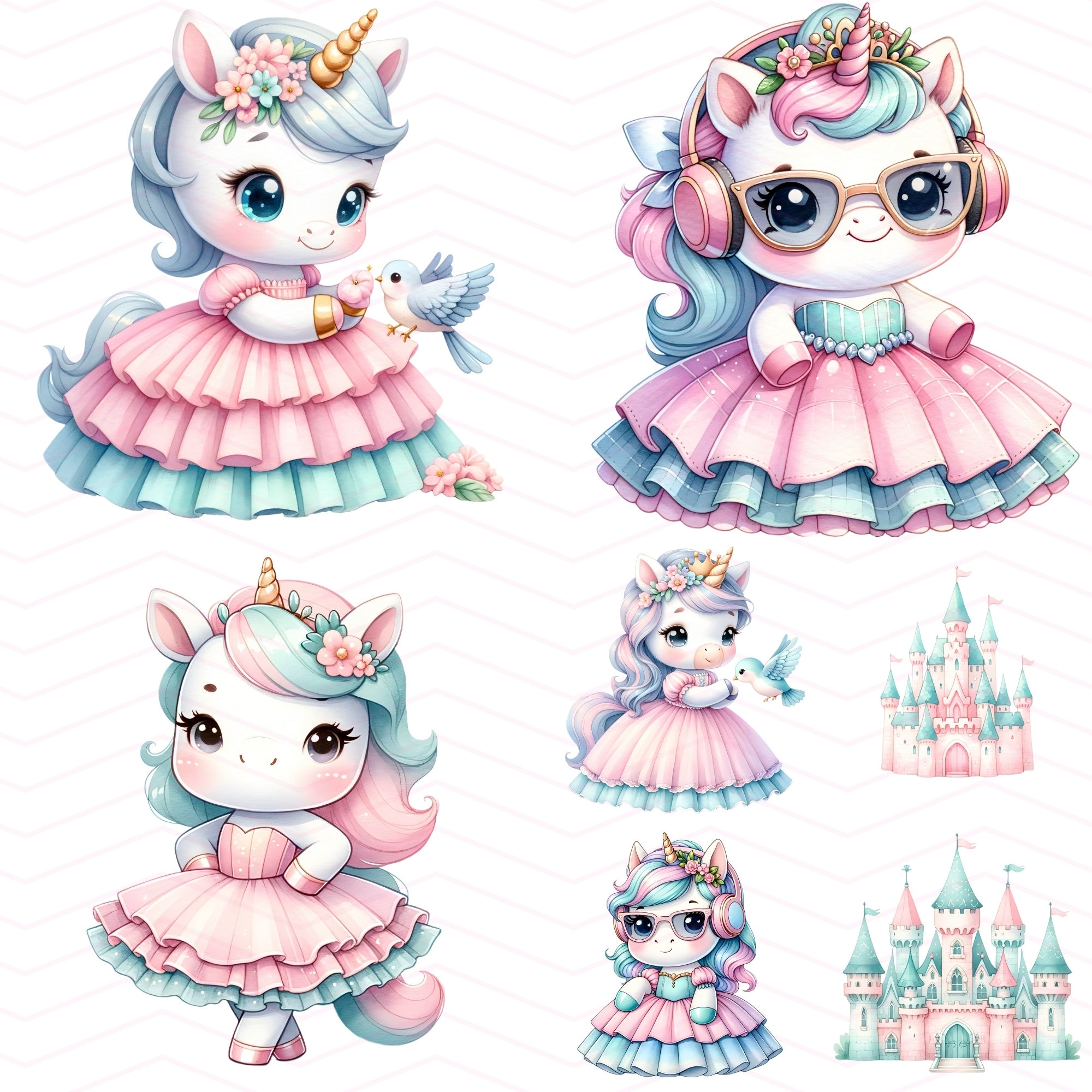 Princess Unicorn Watercolor Clipart: Pastel PNG Files (digital Download ...