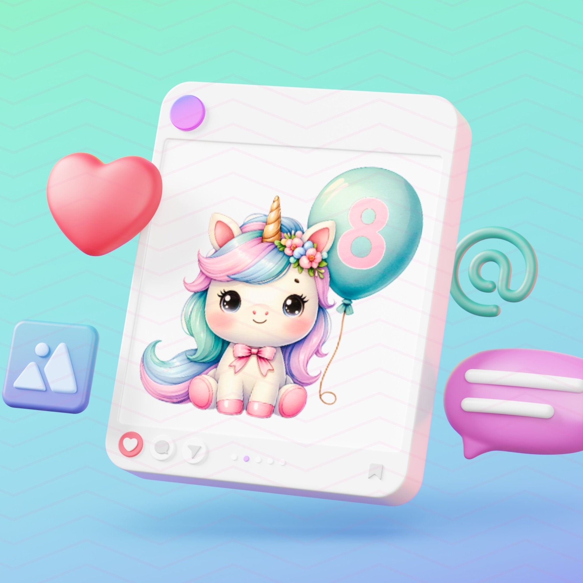 Watercolor Birthday Unicorn Clipart Cute Party Unicorns With Balloons ...