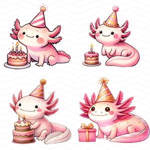 Cheerful Axolotl Birthday Party Clipart, Cute Watercolor PNG Images for ...