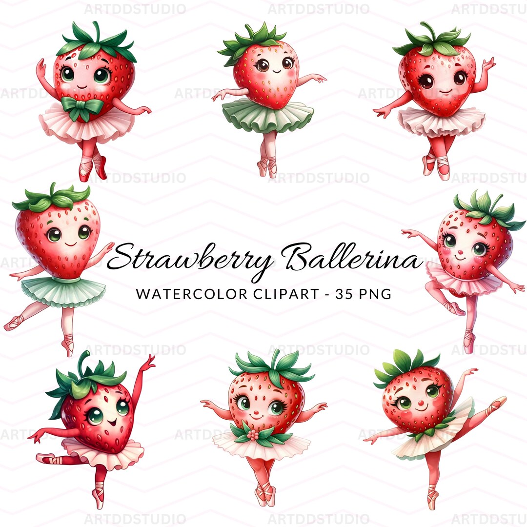 Watercolor Strawberry Ballerina Clipart - Watercolor Dancing Berries ...