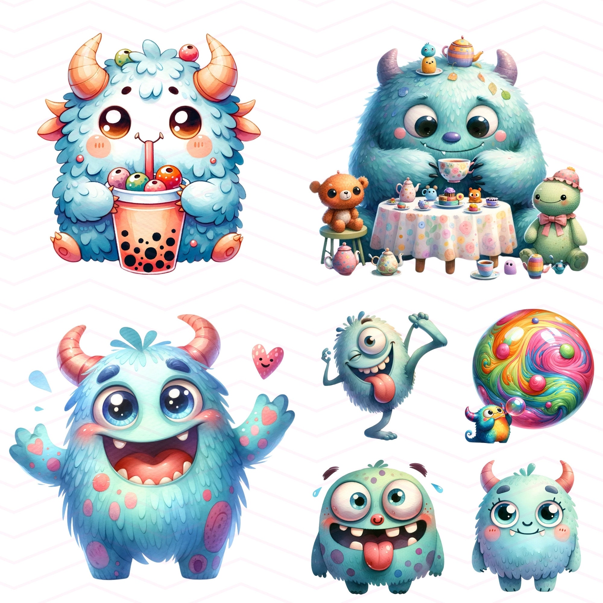 Whimsical Watercolor Monster Clipart Cute Monster Digital PNG ...