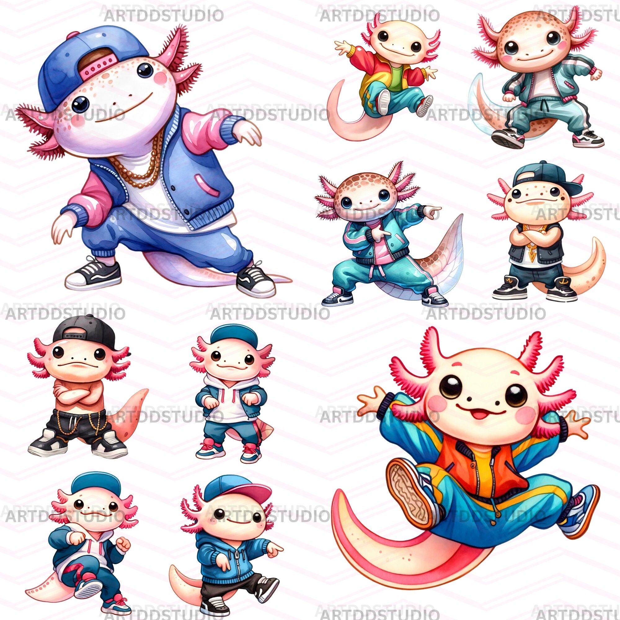 Hip-hop Axolotl Clipart - Urban Style Digital Watercolor PNG Collection ...