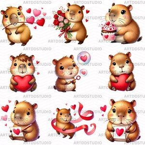 Valentine’s Capybara Watercolor Clipart, Cute Capybara, Cupid Capybara ...