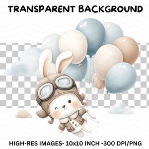 Aviator Rabbit Watercolor Clipart: Pilot Bunny Pngs, Nursery Decor ...