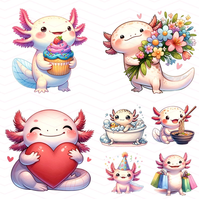 Adorable Axolotl Clipart Collection - Cute Watercolor Axolotl Pngs ...