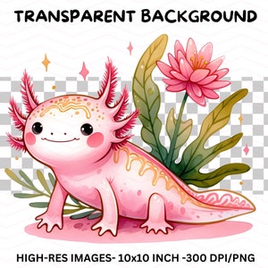 Magical Underwater Axolotl Watercolor Clipart - Cute Watercolor Axolotl ...
