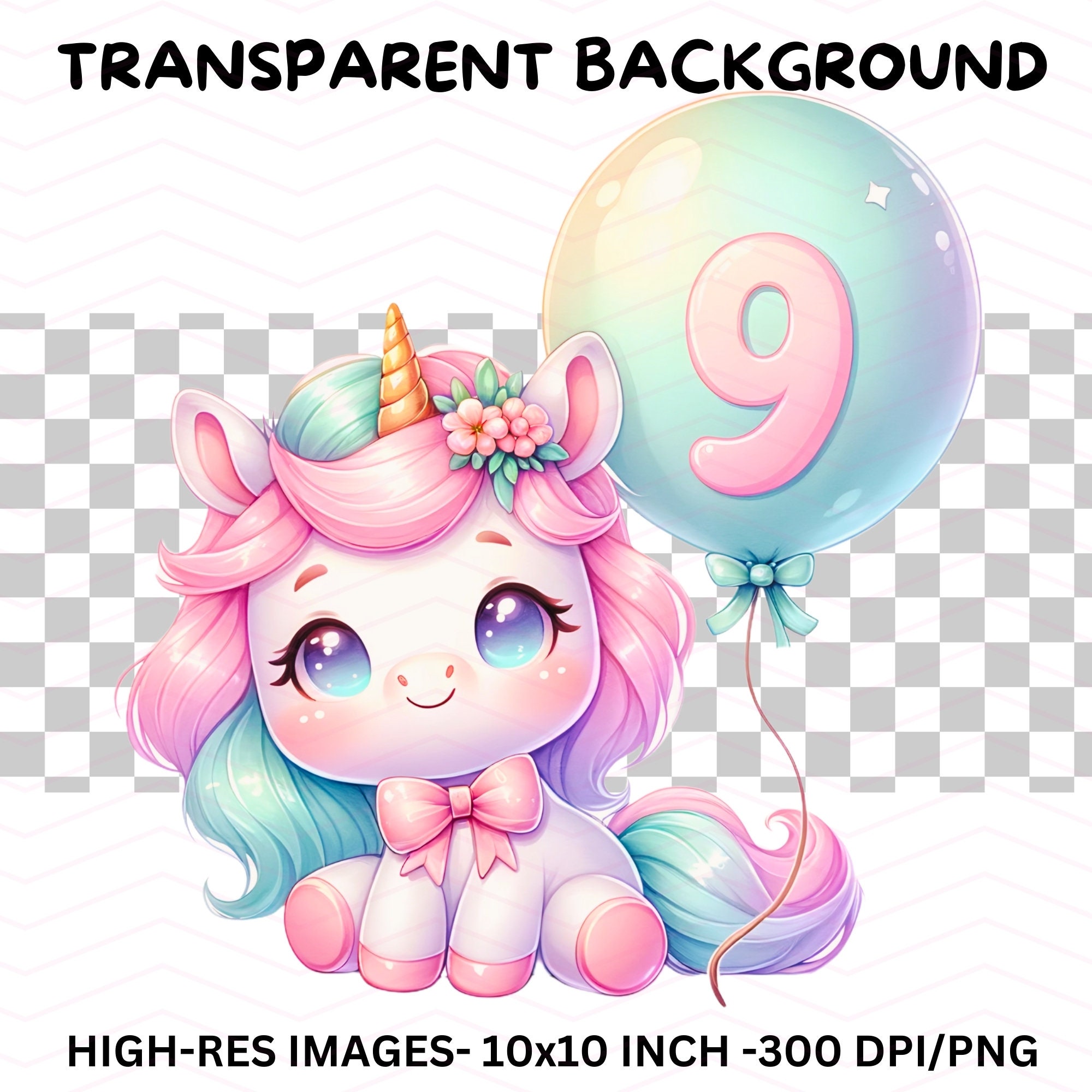 Watercolor Birthday Unicorn Clipart Cute Party Unicorns With Balloons ...