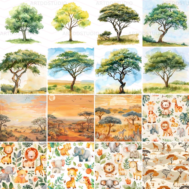 Safari Animal Watercolor Clipart Watercolor Jungle Friends PNG Set ...