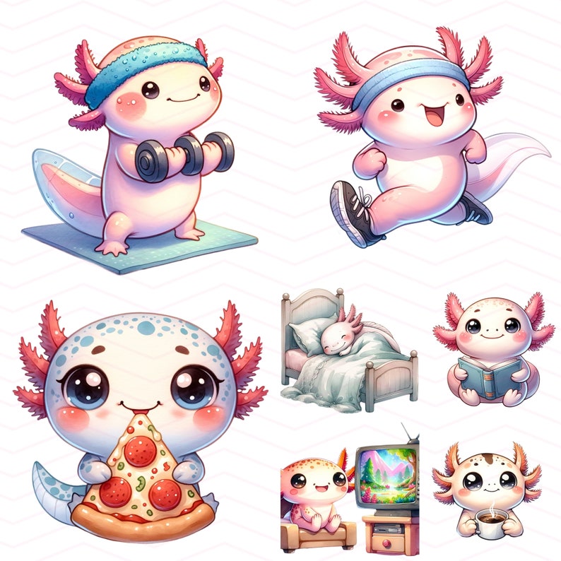 Adorable Axolotl Clipart Collection - Cute Watercolor Axolotl Pngs ...