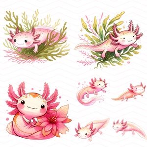 Magical Underwater Axolotl Watercolor Clipart - Cute Watercolor Axolotl ...