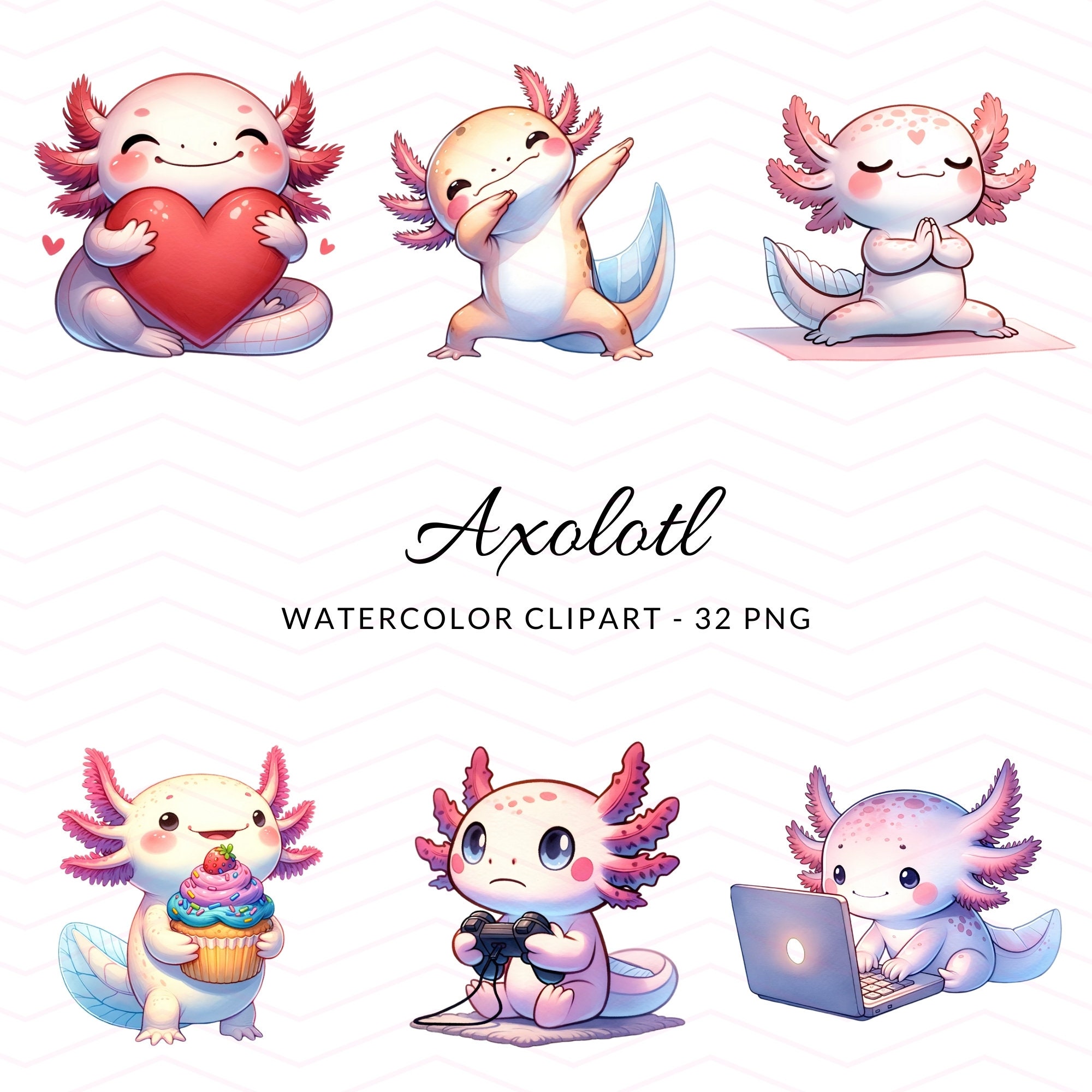 Adorable Axolotl Clipart Collection Cute Watercolor Axolotl Pngs ...