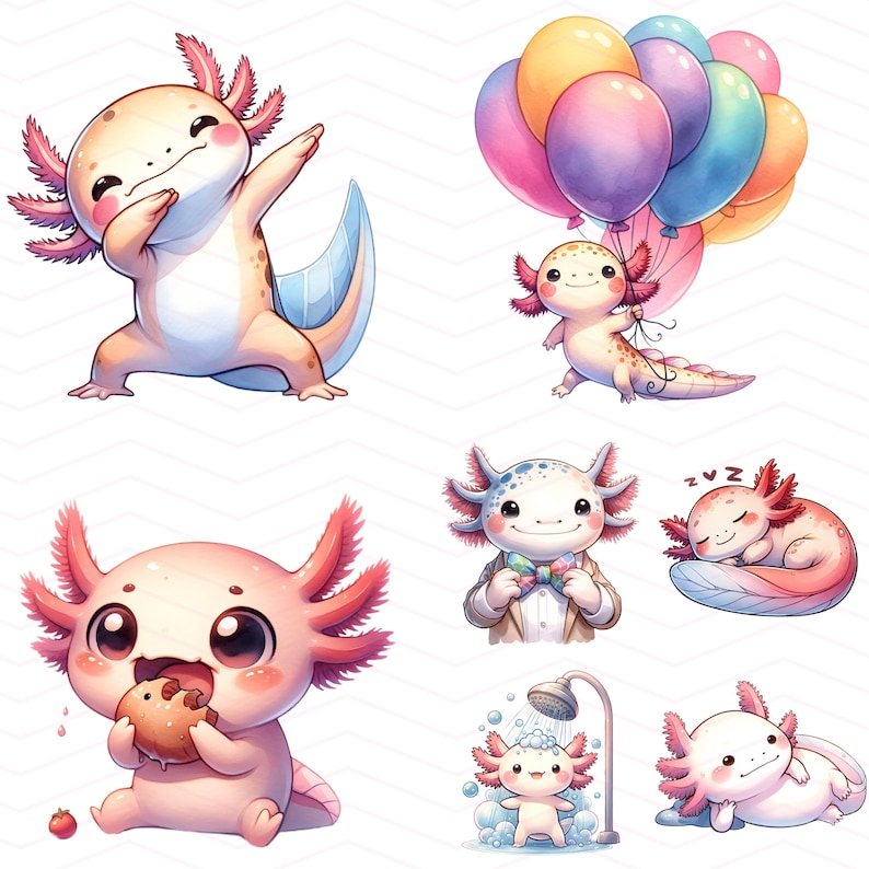 Adorable Axolotl Clipart Collection - Cute Watercolor Axolotl Pngs ...