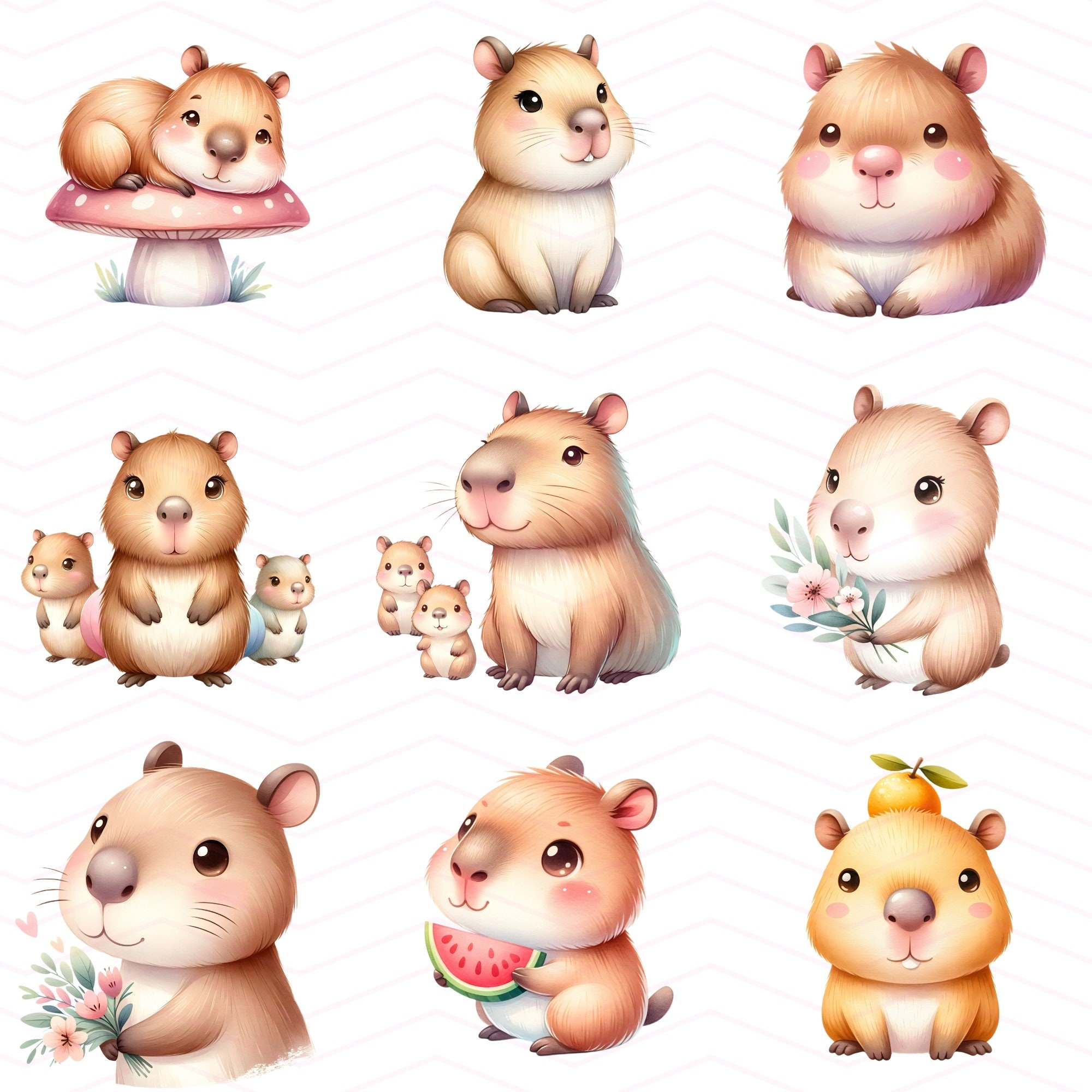 Cuddly Capybara Clipart Collection - Cute Watercolor Capybaras PNG ...