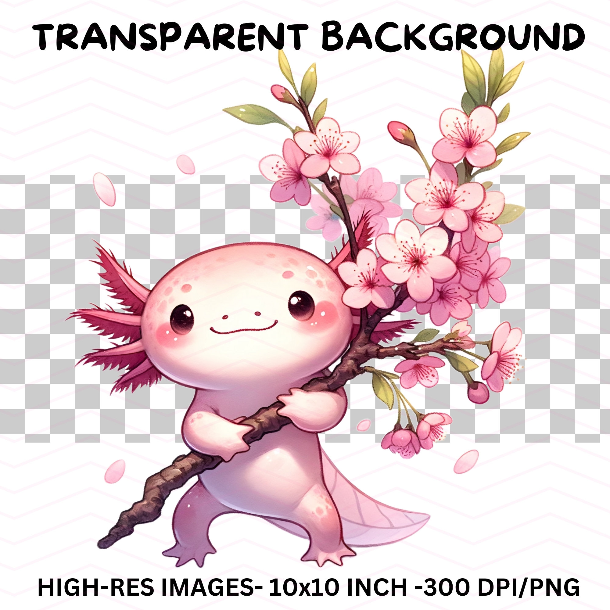 Floral Axolotl Watercolor Clipart, Cute Axolotls With Flowers PNG ...