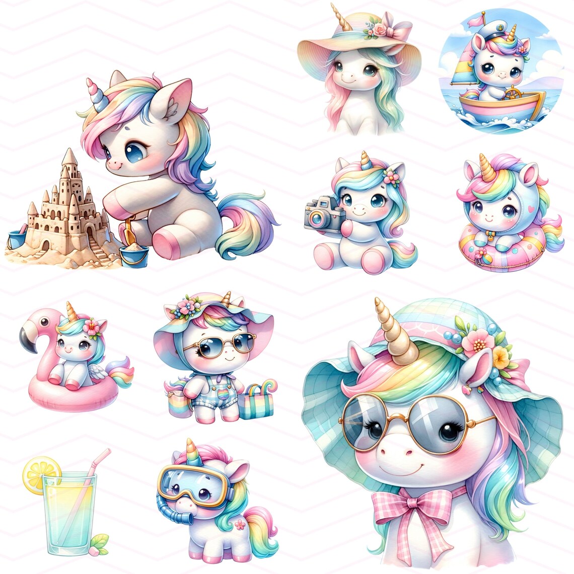 Summer Fun Unicorn Clipart, Beach Themed Unicorn, Flamingo Rubber ...