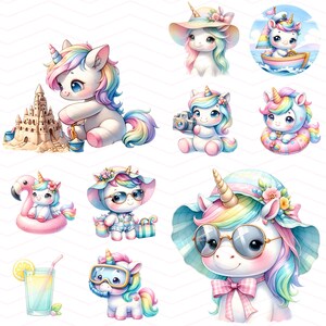 Summer Fun Unicorn Clipart, Beach Themed Unicorn, Flamingo Rubber ...