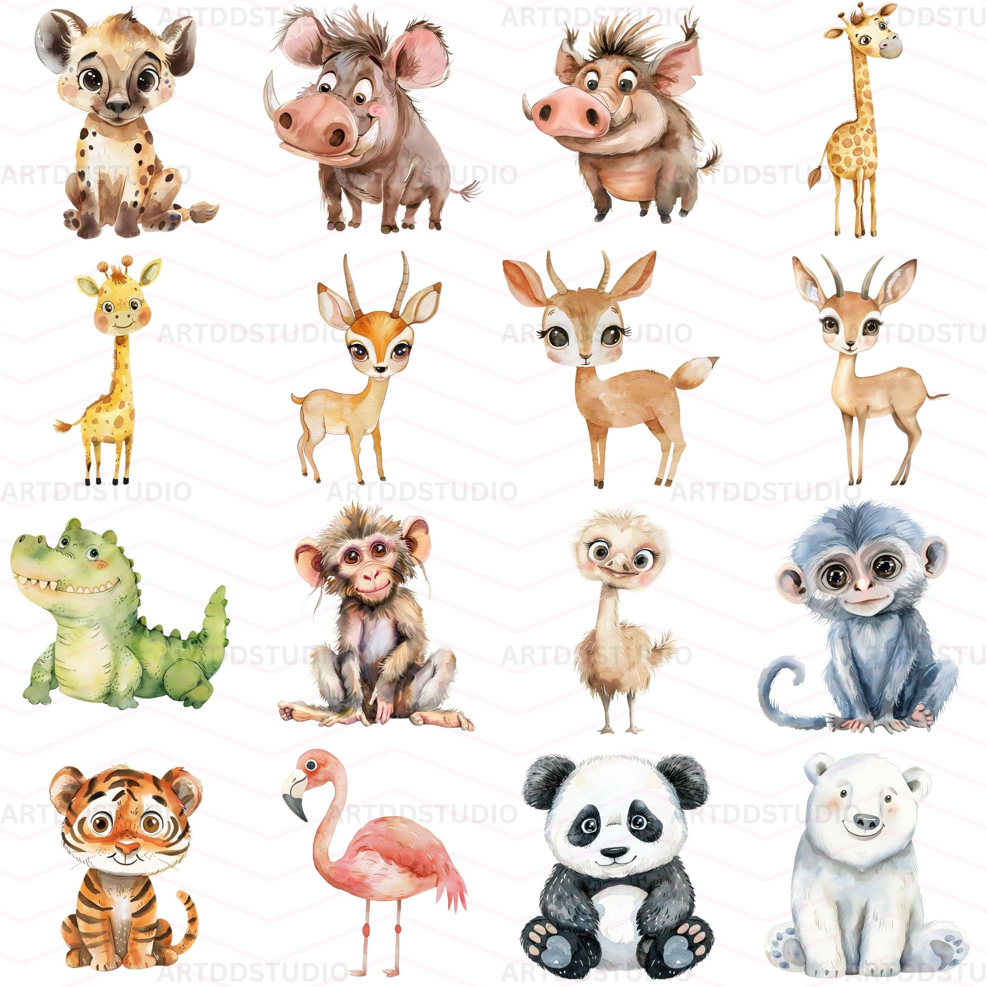 Safari Animal Watercolor Clipart Watercolor Jungle Friends PNG Set ...