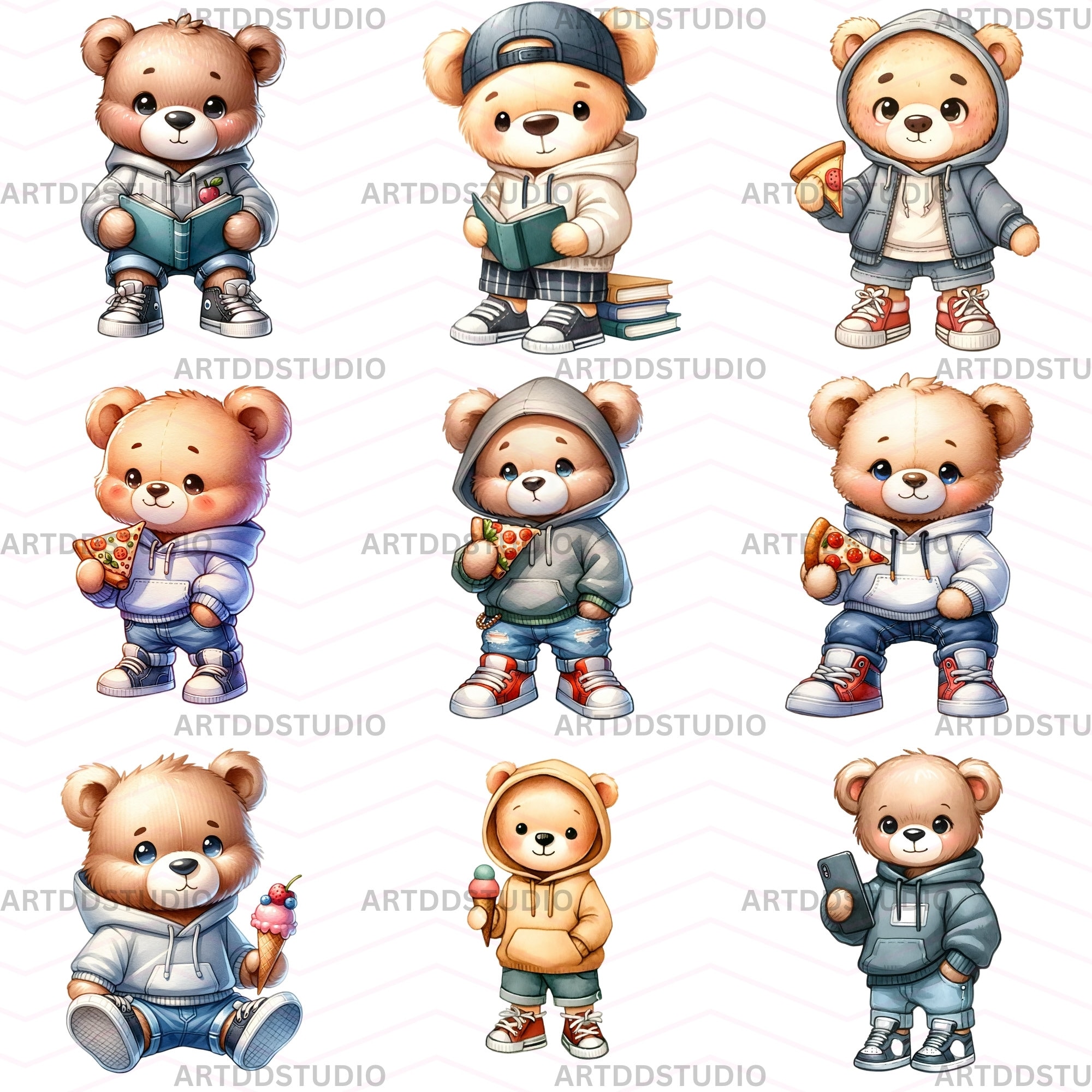 Urban Bear Clipart: Watercolor Streetwear PNG (41 Files) - Etsy