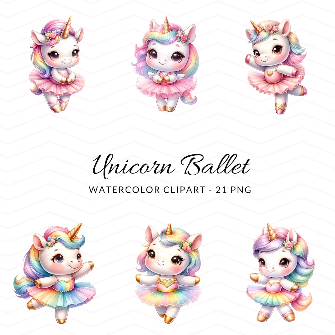 Watercolor Ballet Unicorn Clipart: Whimsical PNG Set (digital Download ...