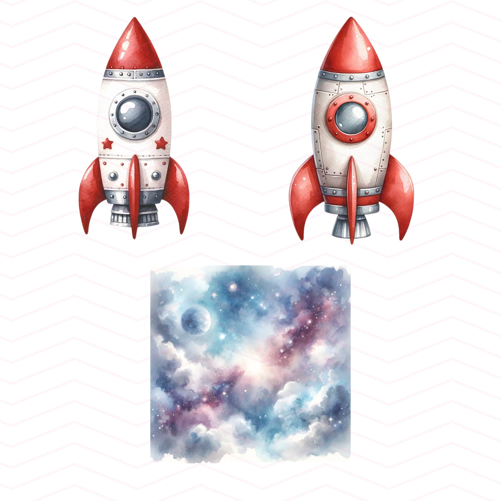 Space Adventure Watercolor Clipart - Astronauts, Aliens and Planets ...