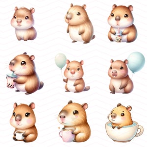 Cuddly Capybara Clipart Collection - Cute Watercolor Capybaras PNG ...