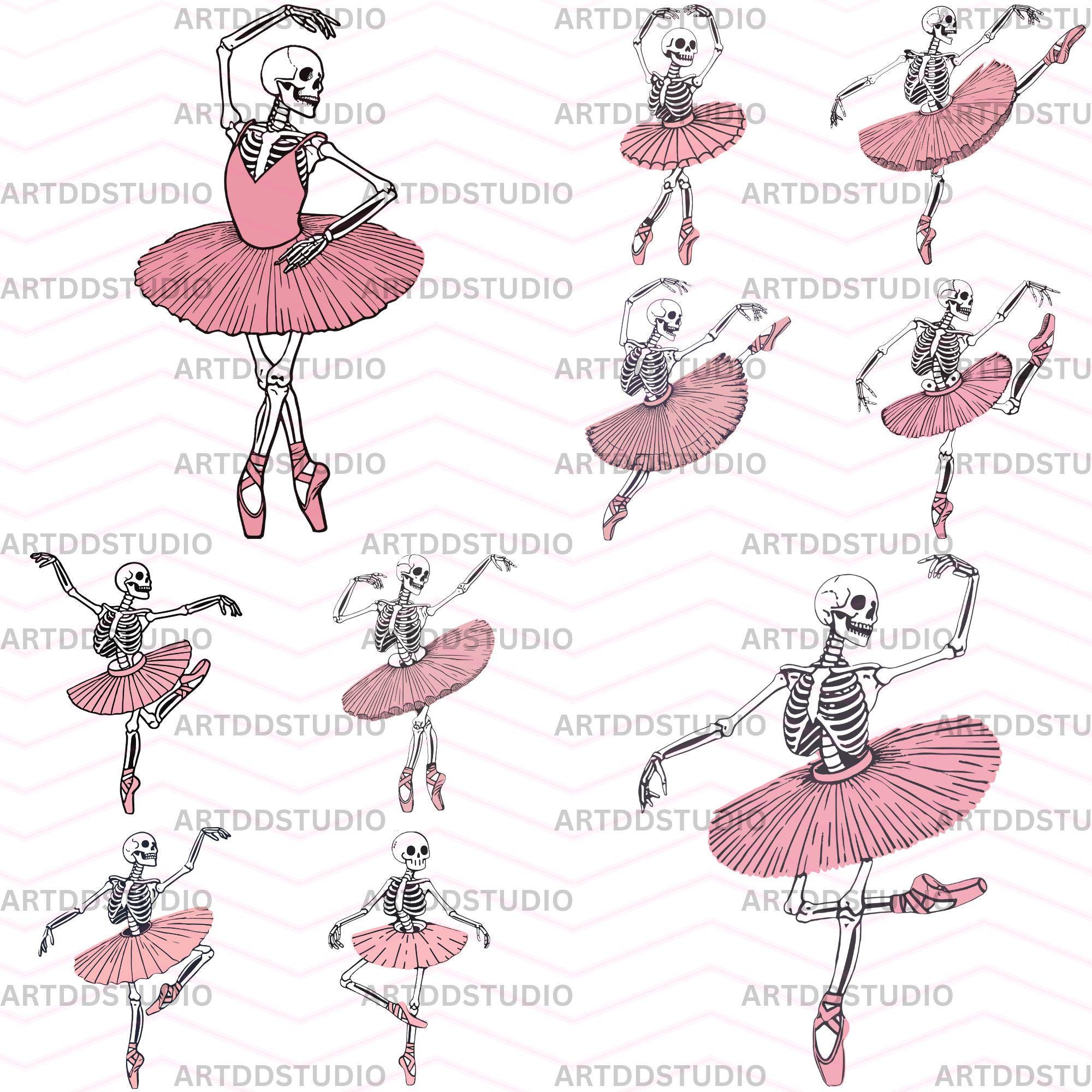 Skeleton Ballet Watercolor Clipart, Dance Themed Skeleton Illustration ...