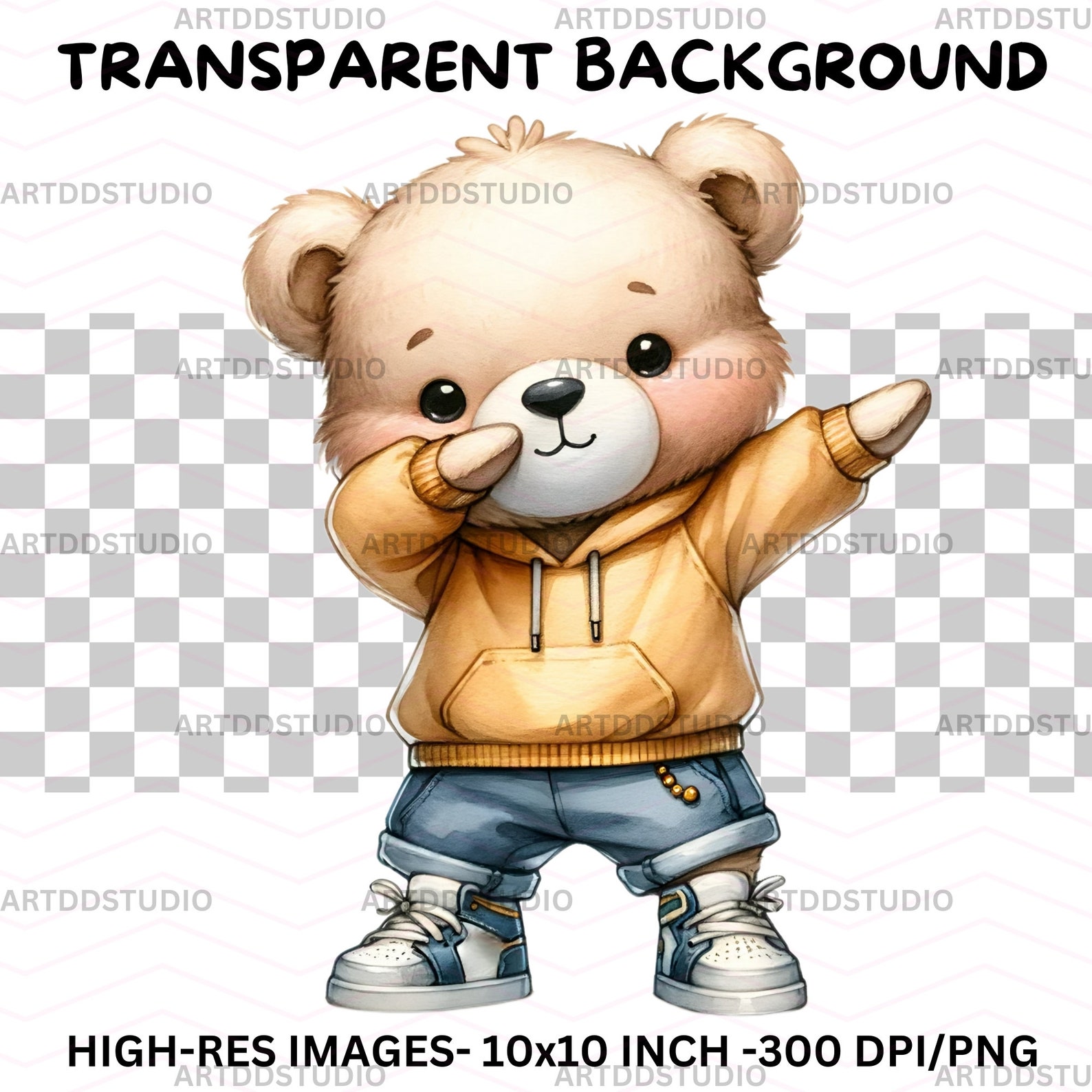 Urban Bear Clipart: Watercolor Streetwear PNG (41 Files) - Etsy