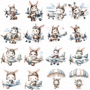 Aviator Rabbit Watercolor Clipart: Pilot Bunny Pngs, Nursery Decor ...