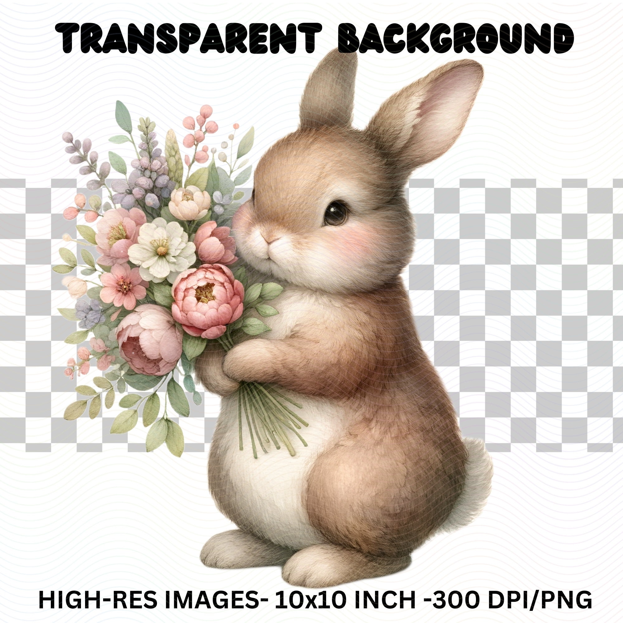 Floral Bunny Watercolor Clipart, Bunnies Clipart, Nursery Spring ...