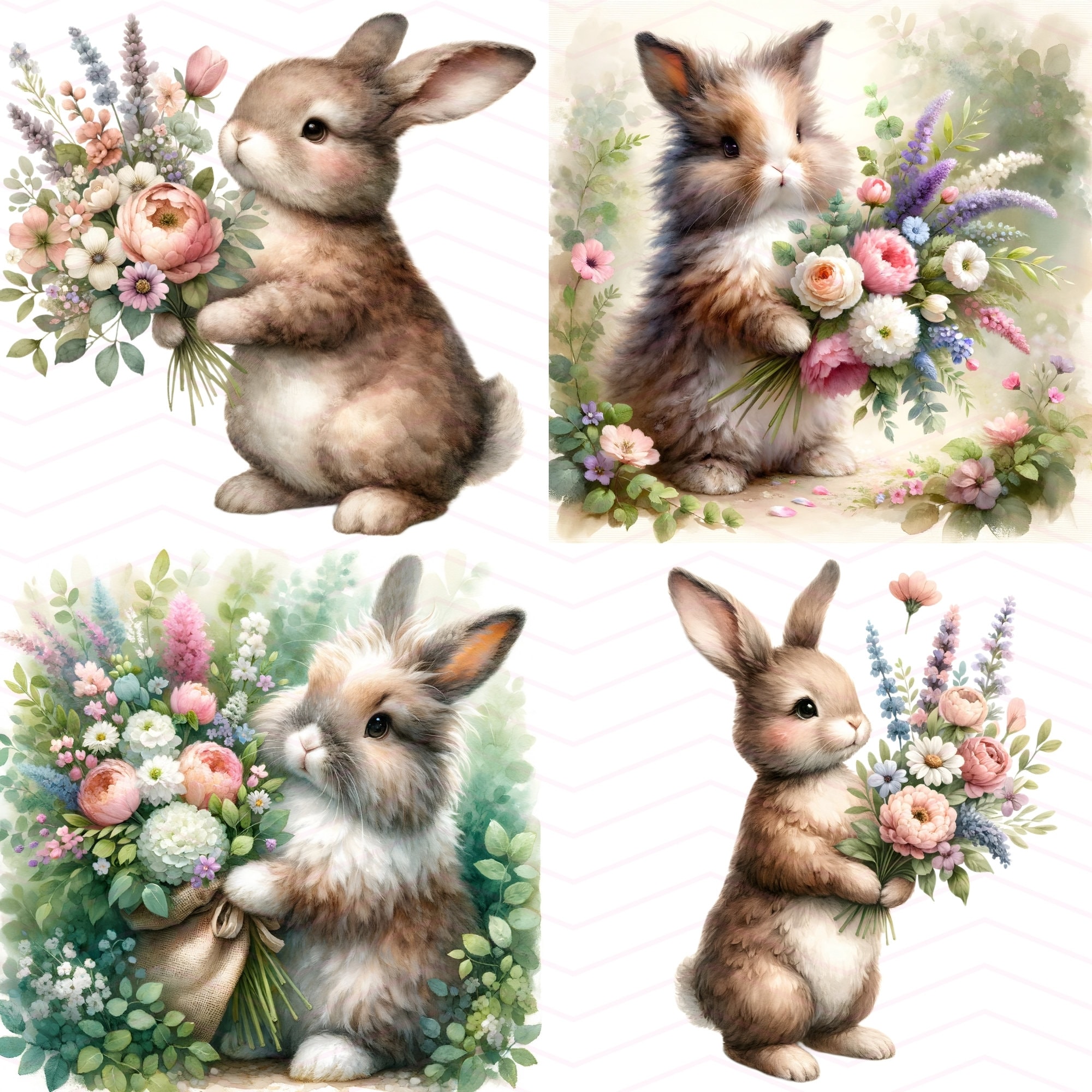 Floral Bunny Watercolor Clipart, Bunnies Clipart, Nursery Spring ...