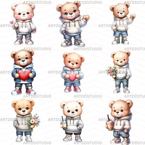 Urban Bear Clipart Collection, Watercolor Street Wear Bear PNG, Cute ...