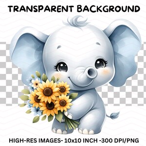 Floral Elephant Clipart Collection Watercolor Baby Elephants With ...