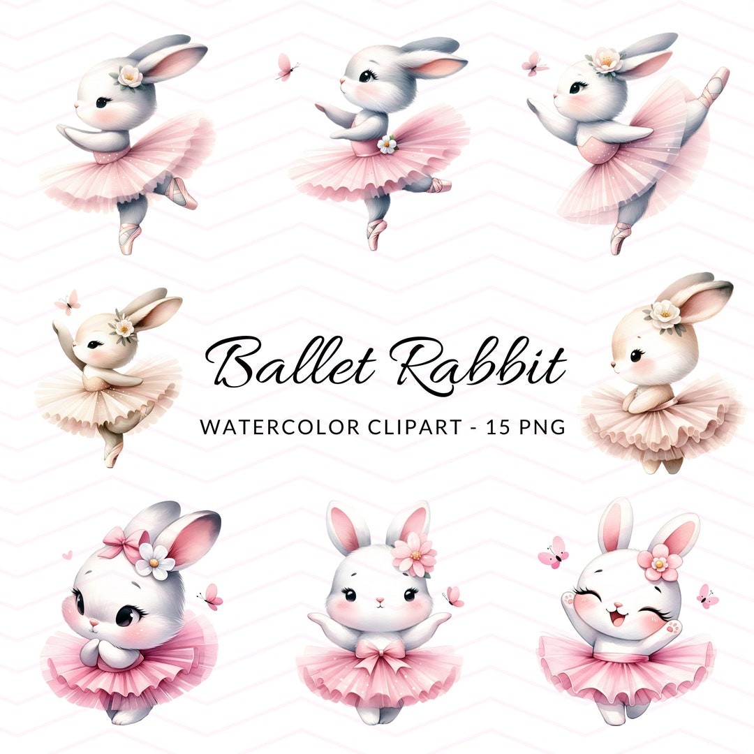 Watercolor Ballet Bunnies Clipart, Watercolor Rabbit Graphic, Ballerina ...
