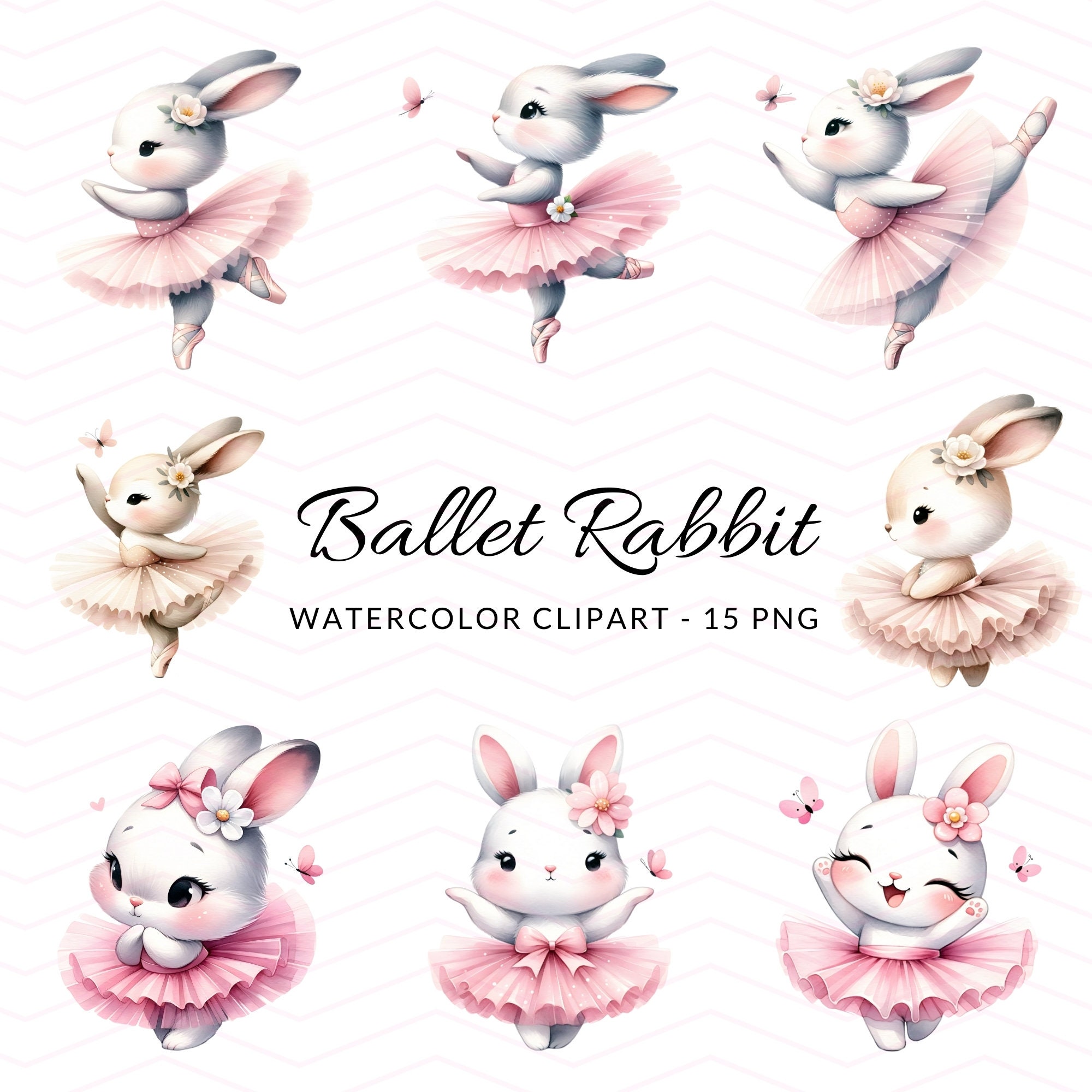 Watercolor Ballet Bunnies Clipart, Watercolor Rabbit Graphic, Ballerina ...