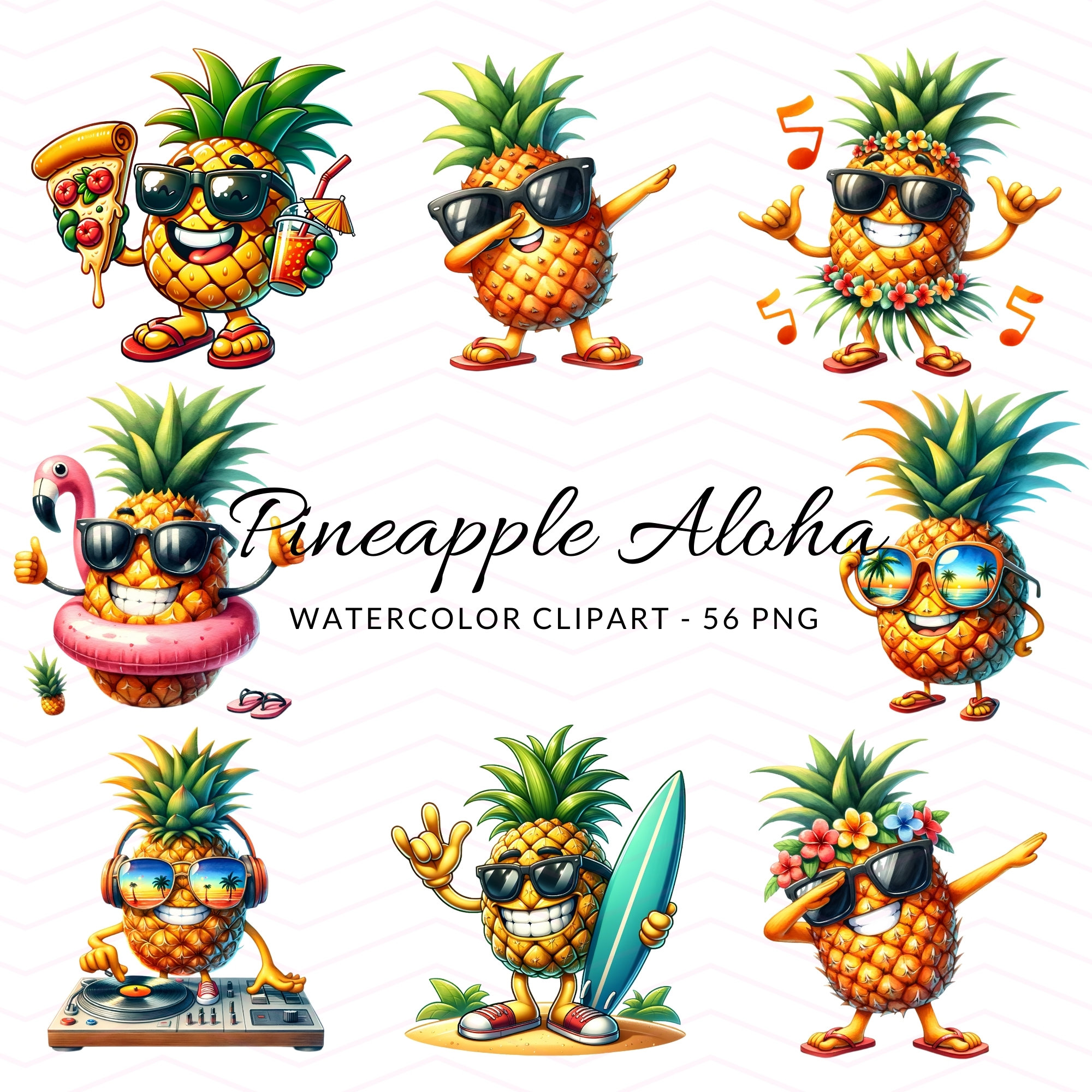 Pineapple Watercolor Clipart: Tropical Aloha PNG Collection (digital ...