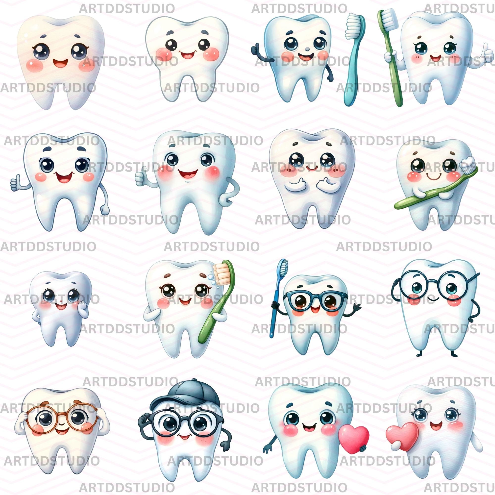 Adorable Tooth Clipart - Cute Tooth Watercolor PNG Collection, Dentist ...