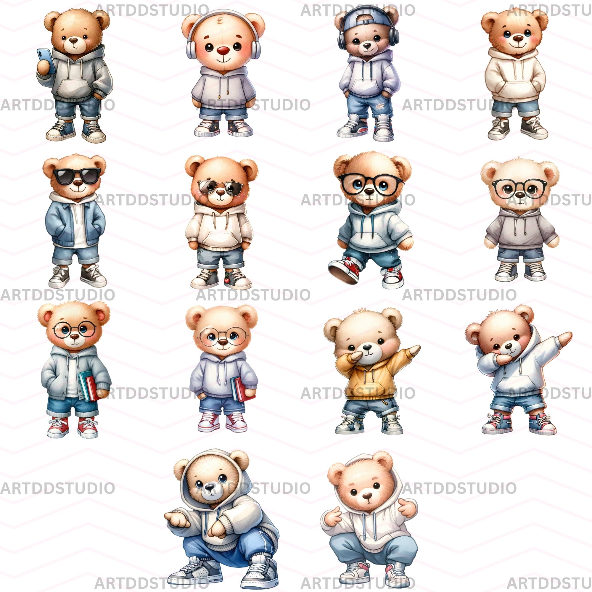 Urban Bear Clipart: Watercolor Streetwear PNG (41 Files) - Etsy