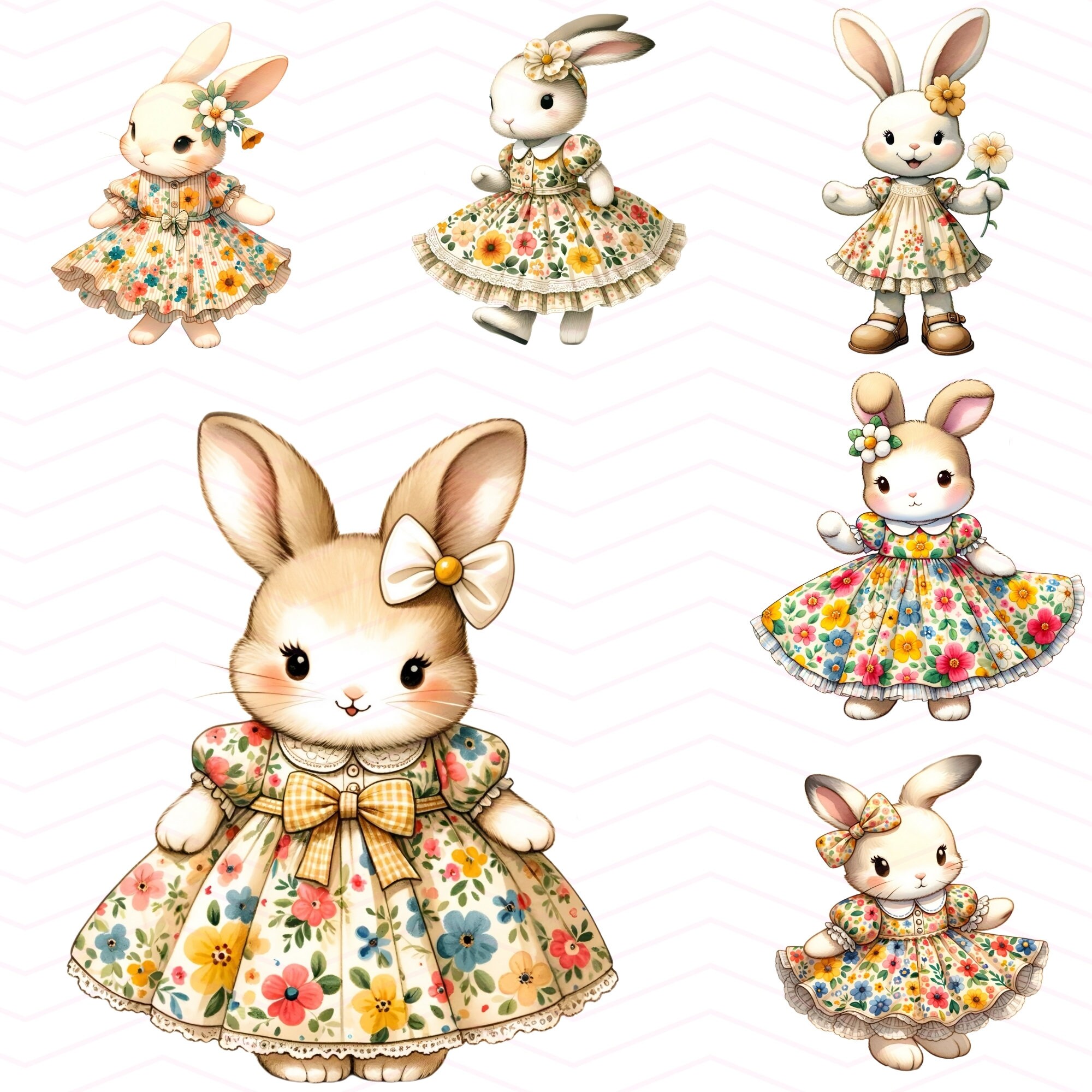 Bunny Watercolor Clipart: Floral Dress Rabbit PNG (digital Download) - Etsy