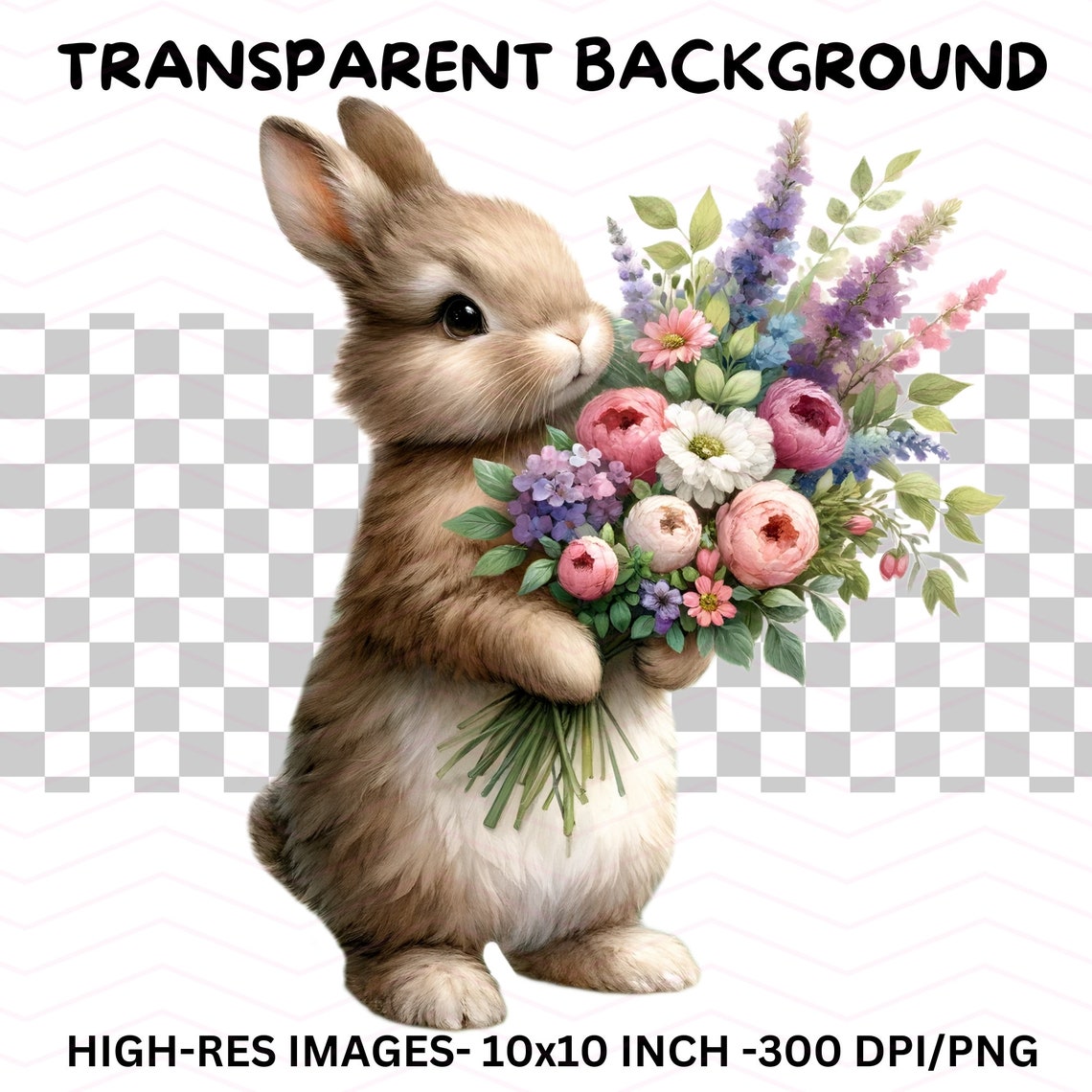 Floral Bunny Watercolor Clipart, Bunnies Clipart, Nursery Spring ...