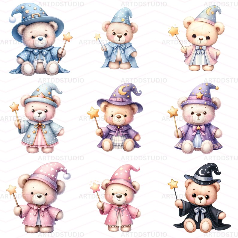 Magical Wizard Bear Clipart, Enchanted Watercolor Bears PNG, Sorcerer ...