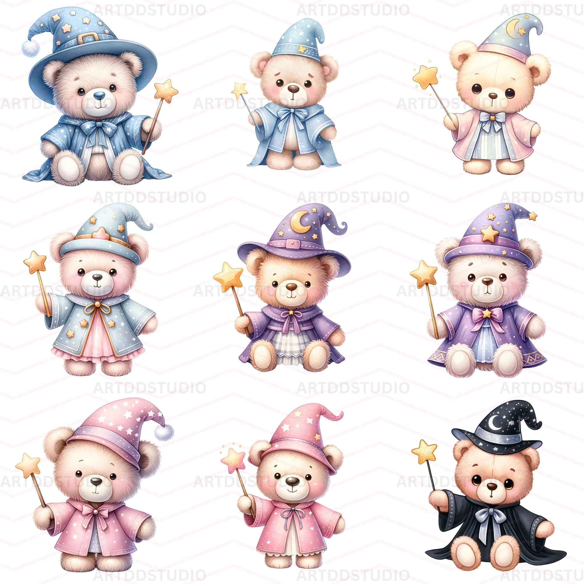 Magical Wizard Bear Clipart, Enchanted Watercolor Bears PNG, Sorcerer ...
